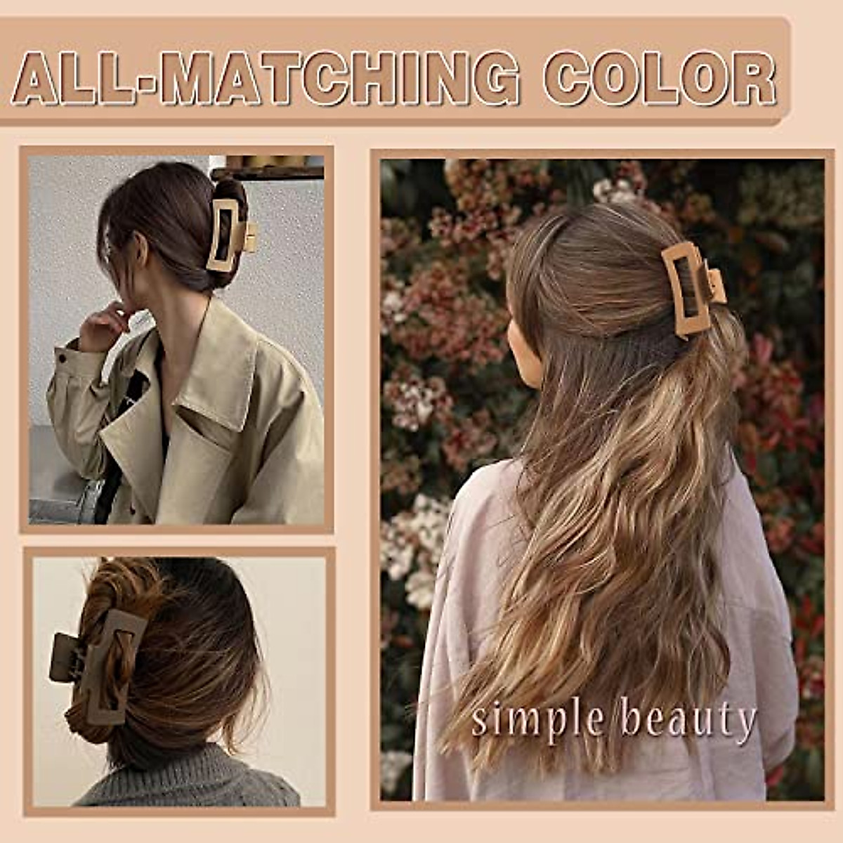 10 Pack 4.4" Large Hair Clips,Claw Clips,Hair Clips for Women & Girls,2 Styles 5 Colors Internal tooth design Strong Hold Matte Claw Hair Clips for Women Thick Hair & Thin Hair, 90's Vintage Hair Clip