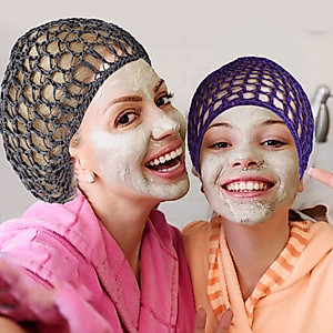 CACASO 5Pcs Mesh Hair Covers - Crocheted Snood Hats for Sleeping, Soft Rayon Knit Snoods in Pink, Black, Blue, Purple, Green