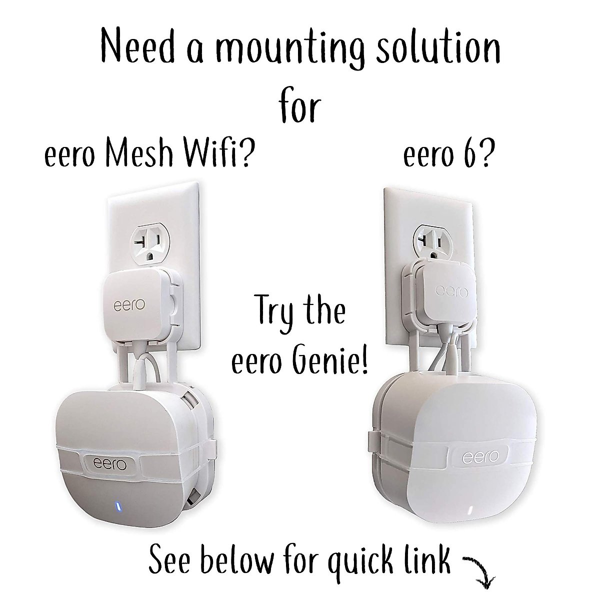 The eero Pro Genie for eero Pro 6/6E Wall Mount Outlet Holder Stand (1-Pack) | Low Profile | Open Access | Multiple Install Options | Reinforced Support | Horizontal Outlets | Does Not Include Router