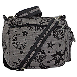 Sun Moon Stars and Planets Celestial Hippie Boho Crossbody Single Shoulder Bag (Gray)