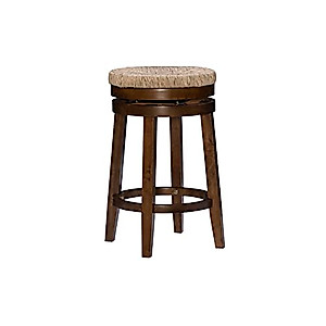 Powell Maya Walnut Backless Counter Stool with Woven Seagrass Swivel Seat