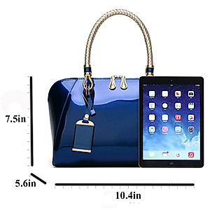 ZiMing Glossy Patent Leather Handbags for Women Top Handle Purse Satchel Bag Stylish Handbag Medium Tote Bags Shoulder Bag Evening Bag-Blue