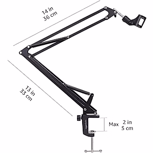 Amazon Basics Heavy-Duty Microphone Desk Arm Stand All-in-One Kit, with Adjustable Boom, Pop Filter, and Windscreen, for Blue Yeti, Snowball, Shure, Audio-Technica, and other Mics - 14 inch