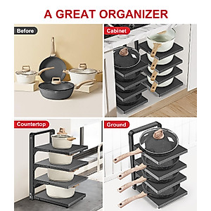 SIMPFIT Pots and Pans Organizer under Cabinet, Heavy Duty Pan Organizers for Cabinet & Counter, 4 Tier Adjustable Pan & Pot Rack for Kitchen Cabinet Organizers and Storage
