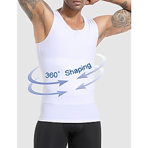 Mens Slimming Body Shaper Vest, Gynecomastia Compression Shirt Shapewear, Abs Abdomen Undershirts, Tummy Control Tank Top White