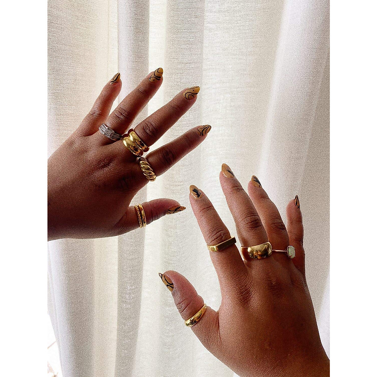 Shapes Studio 18K Gold Plated Gold Dome Croissant Band Ring, Stackable Ring, Signet Ring, Women Jewelry Minimalist Chic Style (Big, 10)