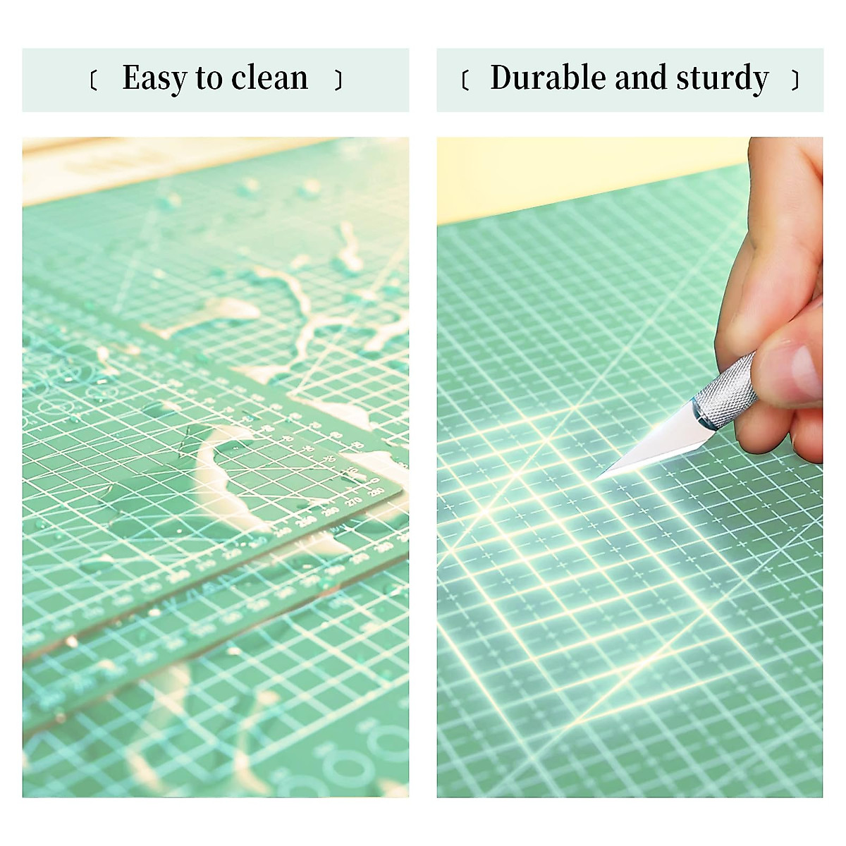 KALAIEN Self Healing Cutting Mat, 18"x12" Cutting Sewing Mat for Craft, 1 Pcs Pink Craft Knife,Steel Rule, 10 Pcs Stainless Steel Blade Kit