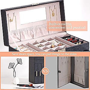 ANWBROAD Huge Jewelry Box Jewelry Organizer Case 6 Tier 40 Hooks Display Storage Holder with Lock Mirror Girls Jewelry Box Earrings Rings Necklaces Bracelets Earrings Gift Faux Leather Black UJJB018B