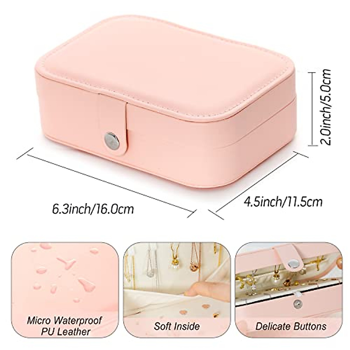 JOCOSA Travel Jewelry Box, Jewelry Organizer for Women Girls, Adjustable Storage Case for Earrings Necklaces Rings, Gift for Christmas Birthday Valentine's Day Mother's Day (Pink)
