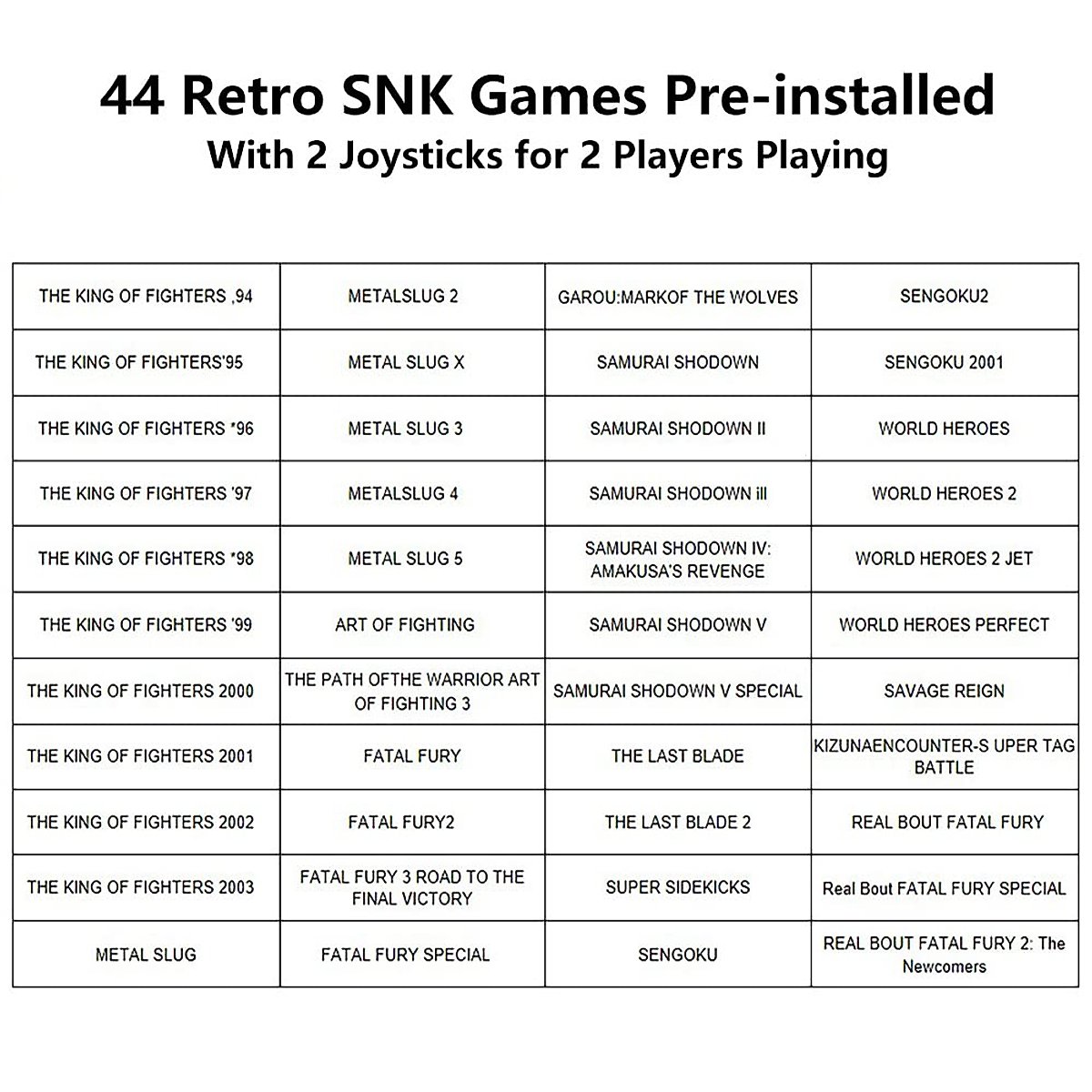 UNICO Game Arcade Game Console, 44 Pre-Loaded Genuine SNK Games, Two Joysticks for Two Player, HDMI Output to TV/Monitor