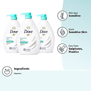 Dove Body Wash Hypoallergenic and Sulfate Free Body Wash Sensitive Skin Effectively Washes Away Bacteria While Nourishing Your Skin, 34 Fl Oz (Pack of 3)