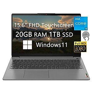 Lenovo 15 FHD Touchscreen Laptop, 2023 Newest Upgrade, Intel 11th Core i5-1135G7, 20GB RAM, 1TB SSD, Bluetooth, USB-C, Fast Charge, Windows 11, School and Business Ready, Grey, LIONEYE HDMI Cable