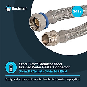 Eastman 24 Inch Steel-Flex Water Heater Connector, 3/4 Inch FIP Swivel x 3/4 Inch MIP Rigid, Flexible Braided Stainless Steel, 48255