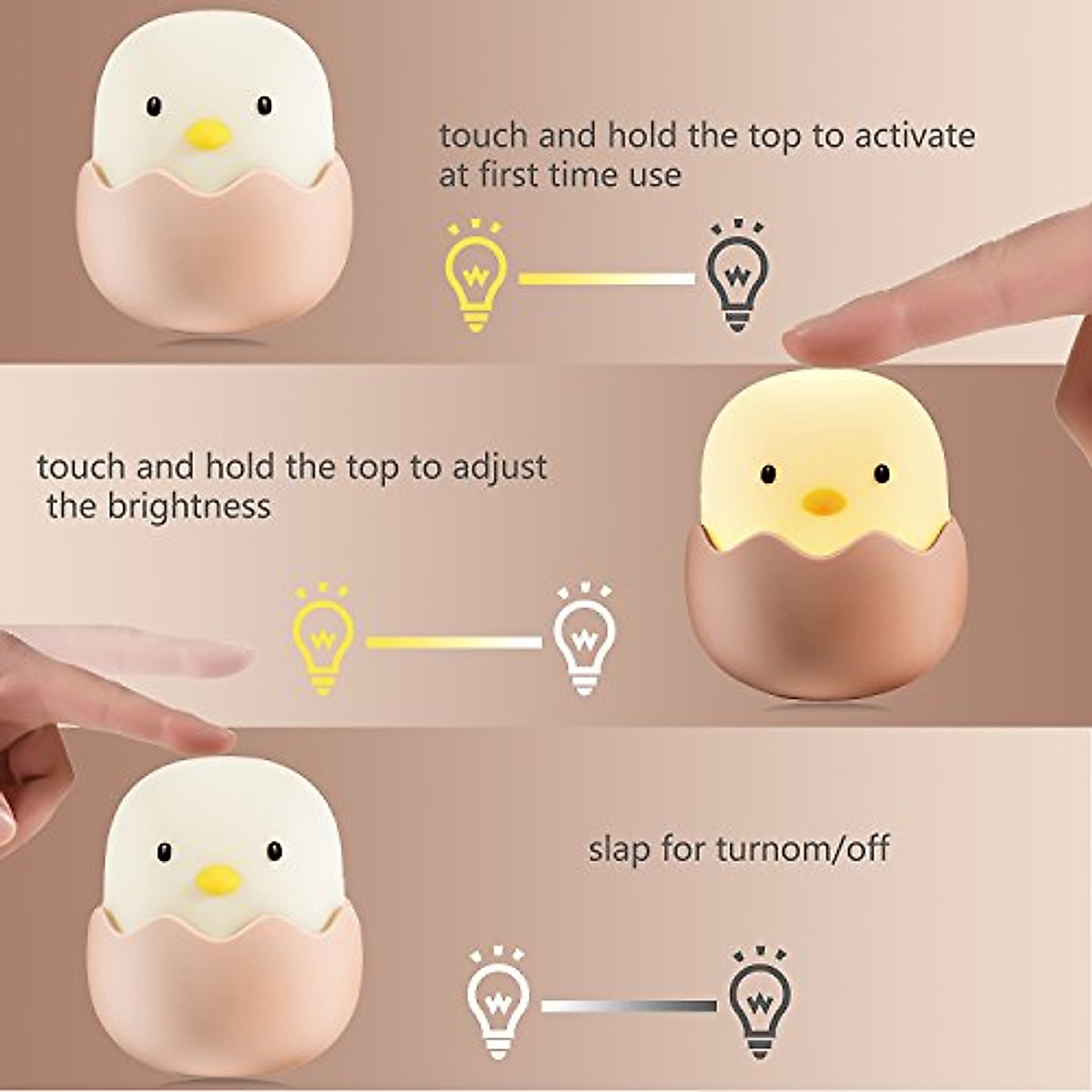 Qwifyu Kids Night Light, Cute Creative Egg Shell Baby Night Light with Touch Sensor, Nursery Night Lights, Kawaii Desk Accessories, Room Decor for Boys Girls Kids Gifts