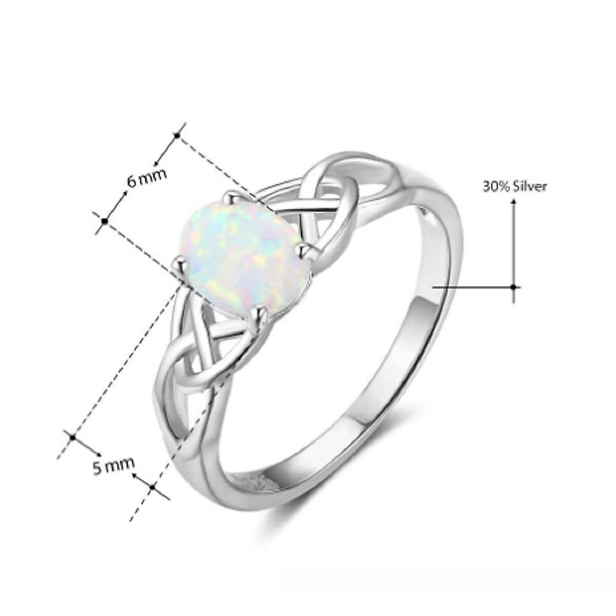 HUKQBUNX 925 Sterling Silver Oval Moonstone Celtic Trinity Diamond Inlaid Women's Personalized gem Ring Size 6-10 (Size 10)