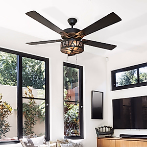 RIVER OF GOODS 52 Inch LED Modern Farmhouse Ceiling Fan with Light - Elegant Rustic Cabin Ceiling Fans with Lights - Metal Drum Shade - Oil-Rubbed Bronze