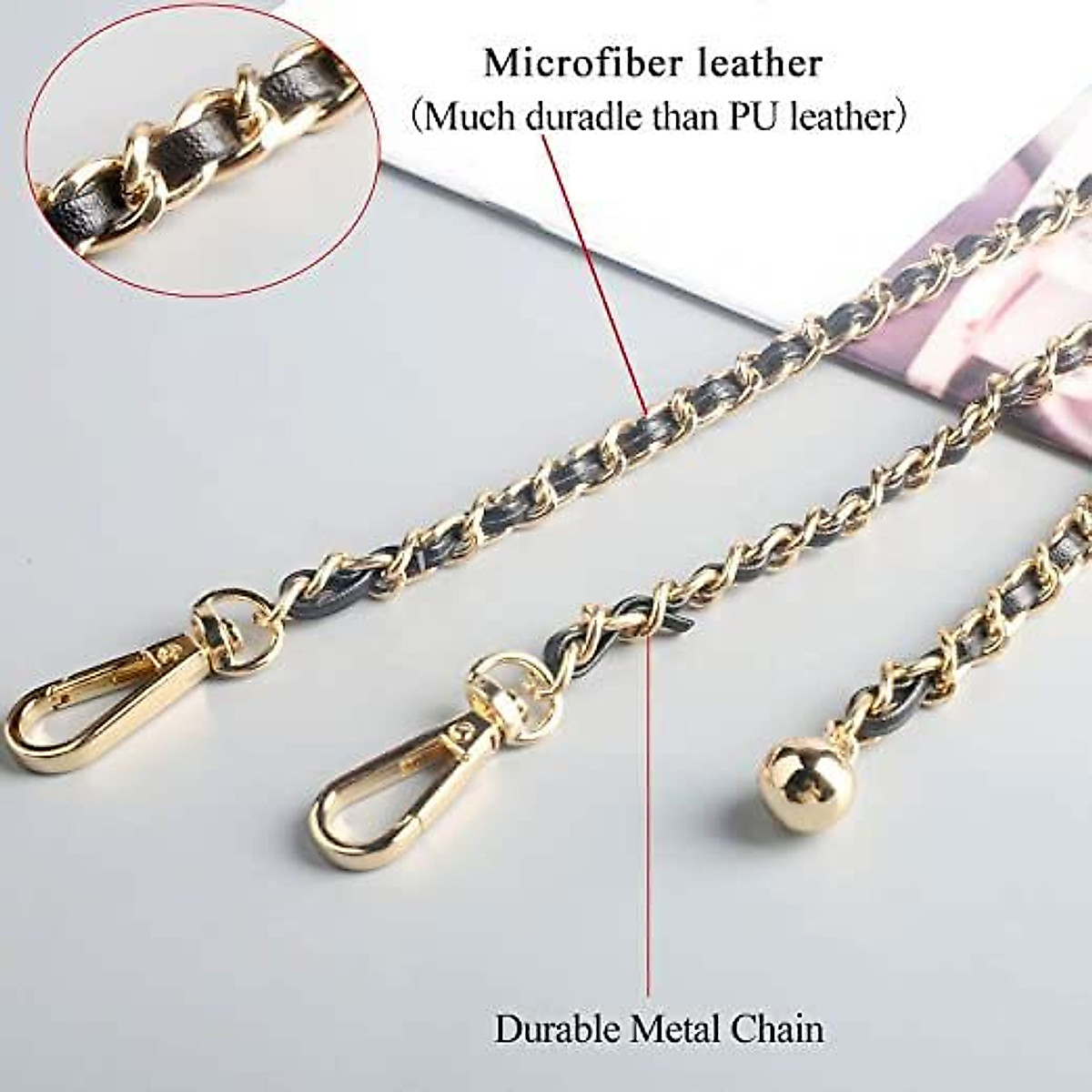 Beaulegan Thin Purse Chain Strap Adjustable - Replacement for Small Shoulder Crossbody Bag, 51 Inches Long Black (Gold)