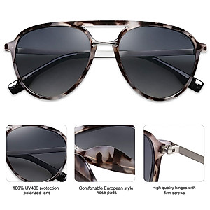 SOJOS Retro Aviator Polarized Sunglasses for Women Men Double Bridge Ladies Shades SJ2078 with Grey Tortoise Frame/Gradient Light Blue Lens