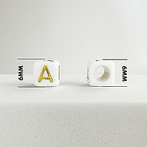 200 Letter C White Acrylic Beads with Gold Letters 6mm with 3.4mm Hole - Letter C Only