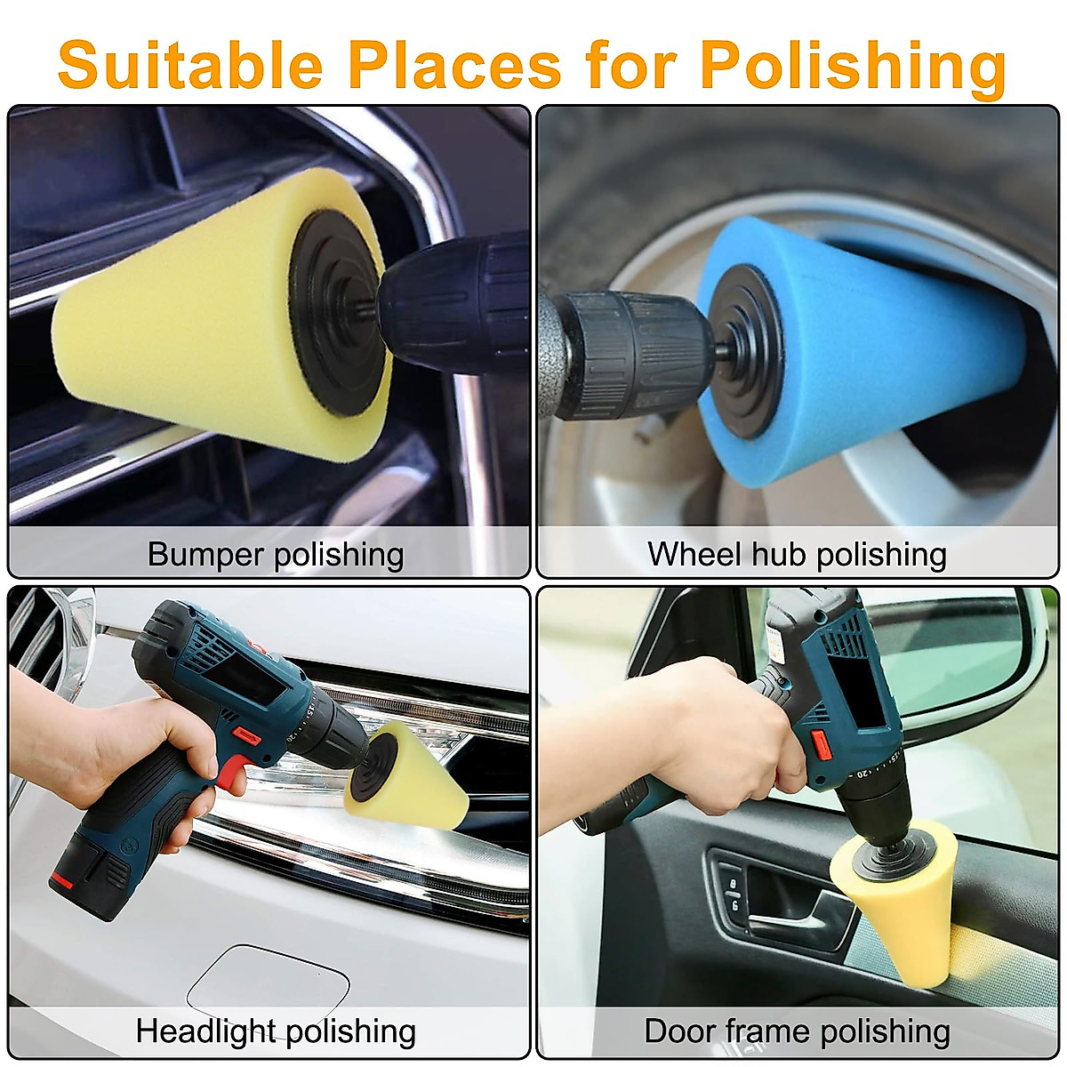 Linkstyle 6PCS Car Wheel Hub Drill Buffing Sponge Pads Kit, 3 inch Shank Polishing Pads for Wheel Hub Cleaning, Auto Cone Metal Polish Buffing Polishing Ball
