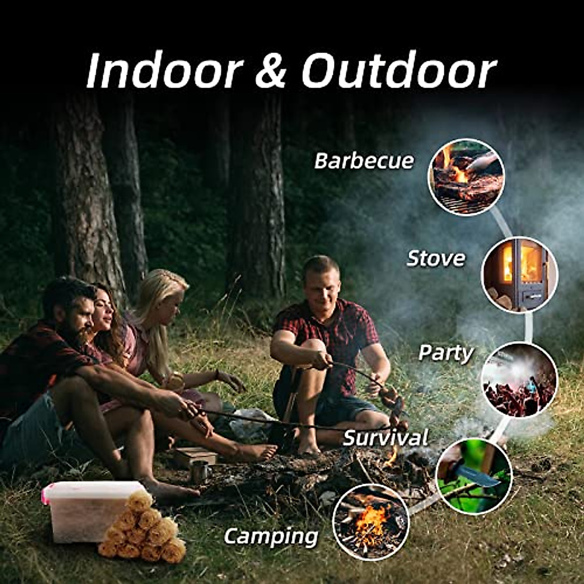 ECHSUM Wood Charcoal Fire Starter - 100Rolls, Fat Wood Firestarter for Firepit Stove Fireplace, Grill Camping Wood Fire Starter for Fatwood Sticks BBQ Survival