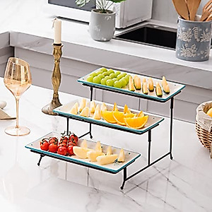 Wisenvoy 3 Tier Serving Tray Serving Platter Tiered Serving Tray Ceramic Serving Platters 12 Inch Serving Trays for Party