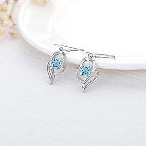 Seiyang Sterling Silver Created Aquamarine Dangle Drop Earrings March Birthstone Dangle Earrings for Women