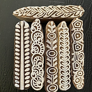 AnNafi® Mehendi Print Blocks| Border Pattern Wooden Stamps (Set of 10)| Fabric Wooden Stamps Border Pattern Printing Blocks| Designer Craft for Mehandi Textile Pottery Saree Border Canvas Painting |