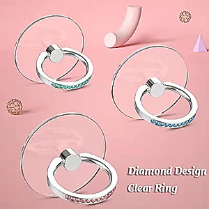4 Pcs KutumyQC Cell Phone Ring Holder Stand Diamond Transparent Finger Grip Clear 360° Degree Rotation Kickstand Compatible iPhones and All Phones (Silver Pink Blue Aquamarine)