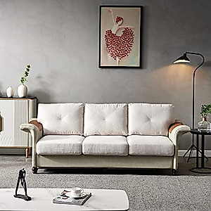 TARTOP Furniture Linen Fabric Faux Leather Solid Wood Legs Upholstered Couches Sets with 3-Seat Sofa, Loveseat for Living Room,Beige