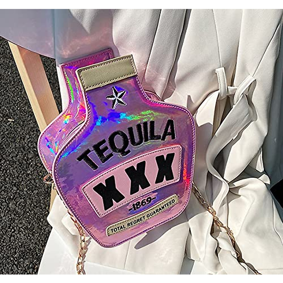 QZUnique Laser Handbag Women's PU Sequins Bucket Bag Embroidery Crossbody Bag Zipper Closure Shoulder Bag