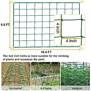 Garden Trellis Netting for Climbing Plants Outdoor, 6.6x16.4 FT Plant Netting for Cucumber, Tomato, 27 Strands Trellis Net with 4x4 Inch Mesh as Vegetable Netting for Grape, Bean