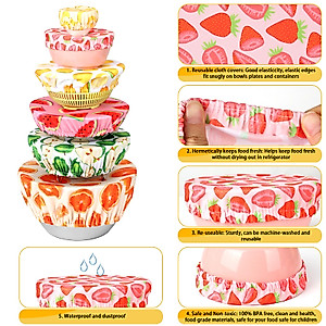 15 Pieces Reusable Bowl Covers in 6 Size, Sublaga Stretch Cloth Fabric Dish Cover Kitchen Storage Containers Lids for Fruits Food Leftover Dough Bread Proofing (Fruit Style)