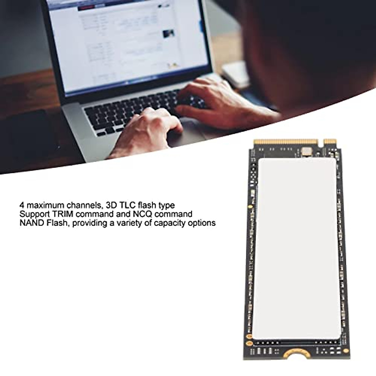 M.2 2280 NVMe SSD, Computer SSD Plug and Play 3D TLC Flash Type for Laptop Desktop PC (256GB)