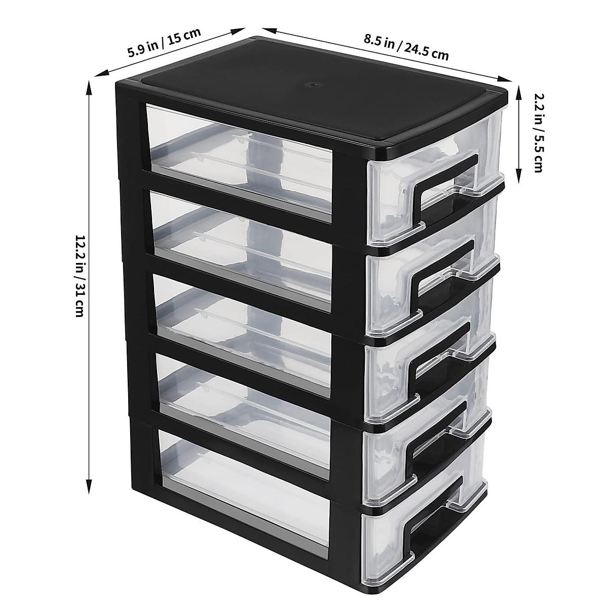 STOBAZA 5 Drawer Plastic Storage Drawer Unit, Plastic Drawers Organizer, Clear Storage Drawers, Small Makeup Containers Office Stationery Organizer Storage Bins with Drawers - 8.3 x 6 x 12.4 inch
