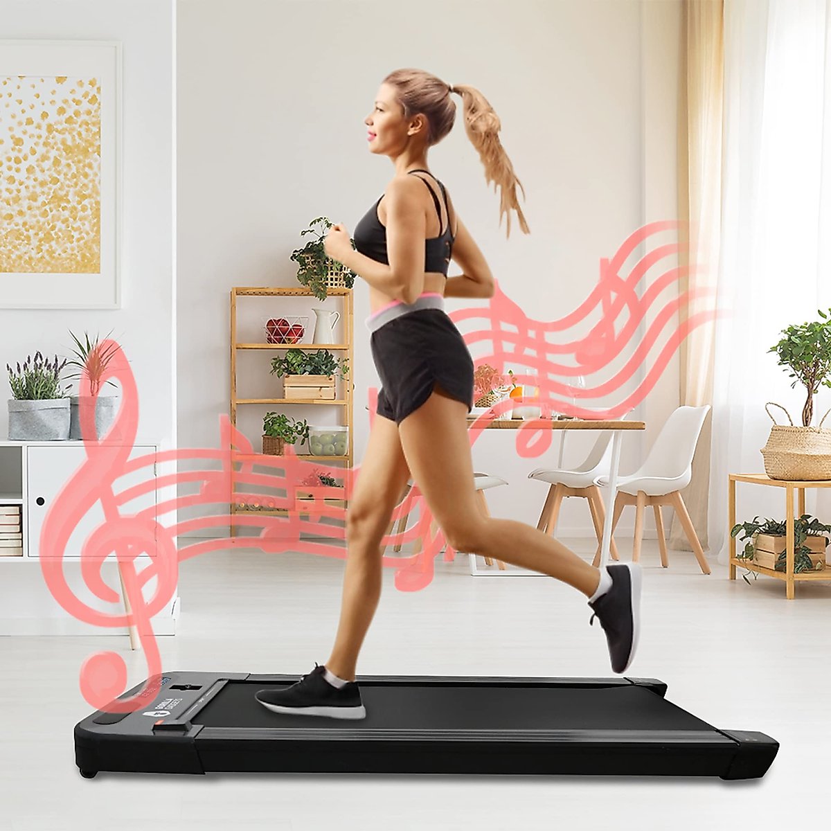 Home Office Portable Fitness Walking Jogging Treadmill with Remote Control, LED Display & Bluetooth Speaker (Without Handles)