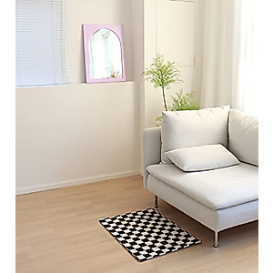 Black Check Pattern Mini Rug, Indoor Rug, Mini Rug(1.6 ft * 2.3 ft), Modern Designed Rug, Pet Rug