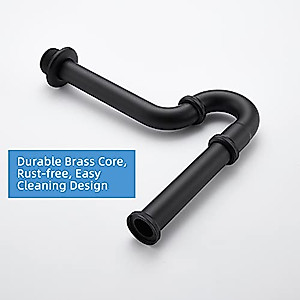 GORDEE Bathroom Basin Sink Bottle P Trap, Brass U-Shape 1-1/4 inch Slip Inlet Drain, Lavatory Adjustable Height Sink Waste Drain P-Trap Kit, Pls Measure ur Sink Hole Size Before Order, Matte Black