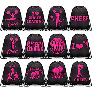 Paterr 12 Pcs Cheer Drawstring Backpack Cheerleaders Drawstring Gym String Bag Sports Gifts for Women Men(Pink, 11.8 x 10 Inch)
