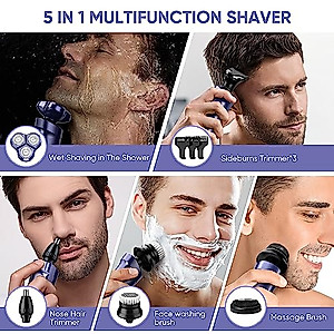 Electric Razor for Men, 2023 Men's Electric Shavers Rotary, LED Display-IPX7 Waterproof-Rechargeable, Electric Shaver for Men Cordless 5 in 1-3D Floating Head Replaceable Blades-Gifts for Men, Purple