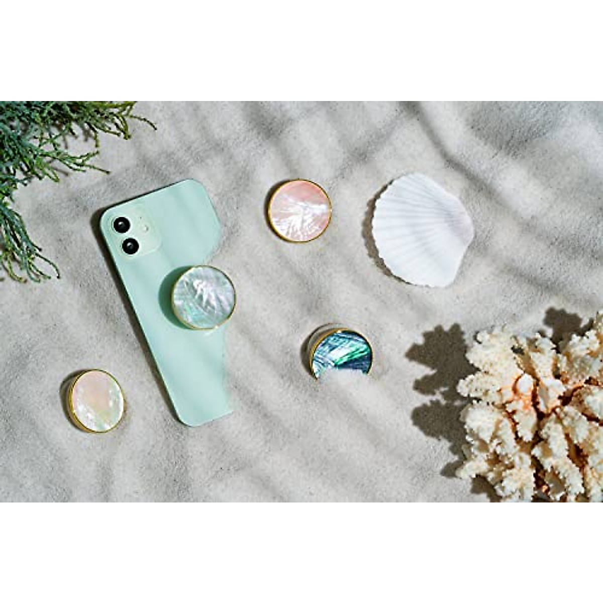 DALSTONE Authentic Natural Sea Shell Mother of Pearl Expandible Collapsible Mobile Phone Grip Stand Holder for Smartphone Tablet Cell Phone Accessory (Creme)