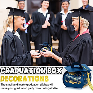 Spakon 30 Pcs Graduation Cap Gift Box Graduation Party Favors Graduation Candy Box Treat Box with Tassel Graduation Centerpieces for Tables 2024 Graduation Decorations Grad Part(Blue, Gold)