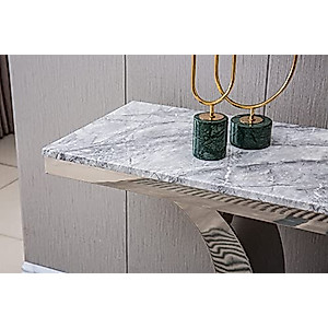 SSLine Modern Silver Console Table Luxury Grey Genuine Marble Console Table with Mirrored Stainless Steel Pedestal Base 50" Rectangular Entryway Hall Tables for Living Room Hallway