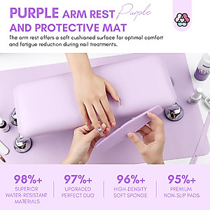 SAVILAND Arm Rest for Nails Tech Professional, Hand Rest for Nails Tech Purple Super-Comfort Big Nail Arm Restwith Microfiber Leather Mat Height Hand Pillow Cushion Nail Supplies Salon Manicure