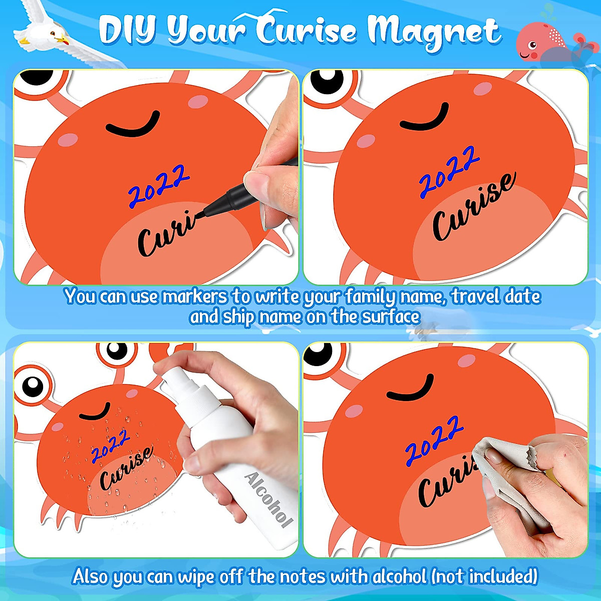 Kanayu 6 Pcs Cruise Door Decorations Magnetic Crab Cruise Door Magnets Cartoon Gesture Car Magnets Stickers Ocean Cruise Ship Door Decorations Funny Fridge Door Magnets for Cruise (Crab)