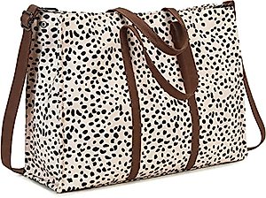 Laptop Tote Bag for Women Work Shoulder Bags 15.6 inch Canvas Laptop Computer Purse Messenger Teacher Handbag Business Office Briefcase (Leopard - Apricot)