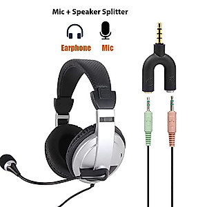 (2 Pack) Headset Splitter 3.5mm Jack, Headphone and Mic Y Splitter, Dual Headphone Jack Adapter, Double Headset Adapter, TRRS 4 pins Audio Jack.