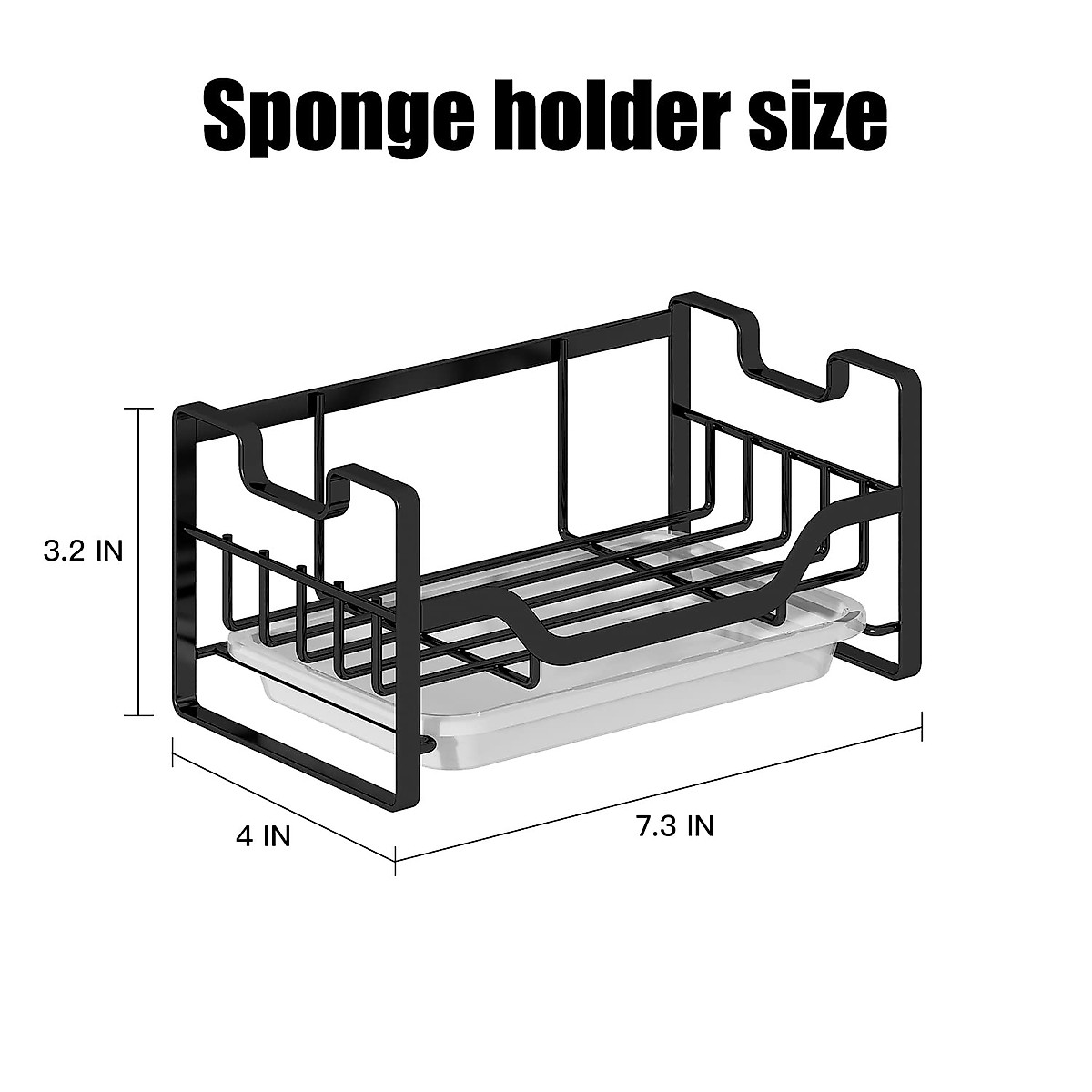 Dish Sponge Holder for Kitchen Sink, Black Kitchen Sink Organizer Dish Racks, Stainless Steel Kitchen Sink Caddy for Countertop, Brush Kitchen Sink Sponge Holder Storage with Drain Tray