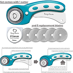 Rotary Cutter Set - Quilting Kit incl. 45mm Fabric Cutter, 5 Replacement Blades - Ideal for Crafting, Sewing, Patchworking, Crochet & Knitting (Turquoise, Cutting Mat Set (36" x 24"))