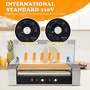 110V Hot Dog Roller Machine 5 Roller 12 Hot Dog Capacity Electric Grill Cooker Machine with Cover Stainless Steel Hot Dog Roller Warmer Sausage Maker for Both Commercial and Household Use